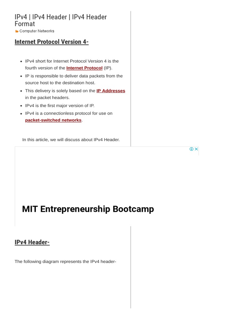 IPv4 - IPv4 Header - IPv4 Header Format - Gate Vidyalay | PDF | Internet Protocols ...