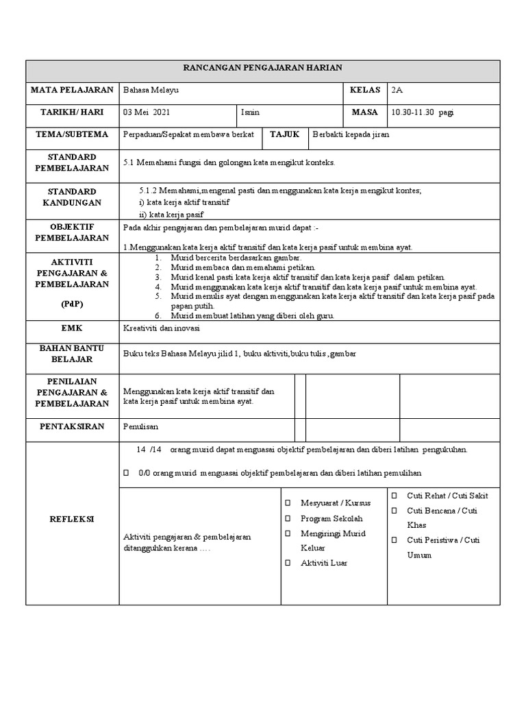 RPH BM Tahun 2 | PDF