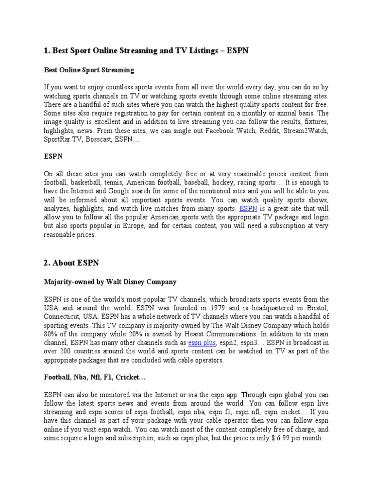 Best Sport Online Streaming and TV Listings - ESPN | PDF | Espn | Mass ...