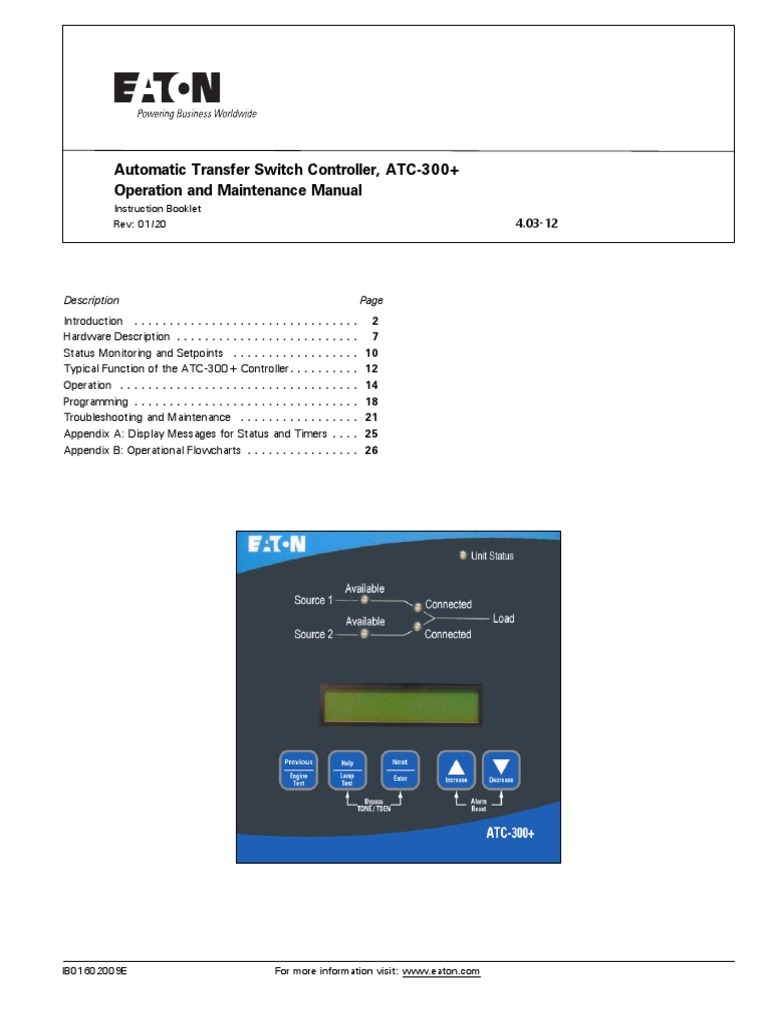 Automatic Transfer Switch Controller, ATC-300+ Operation and ...