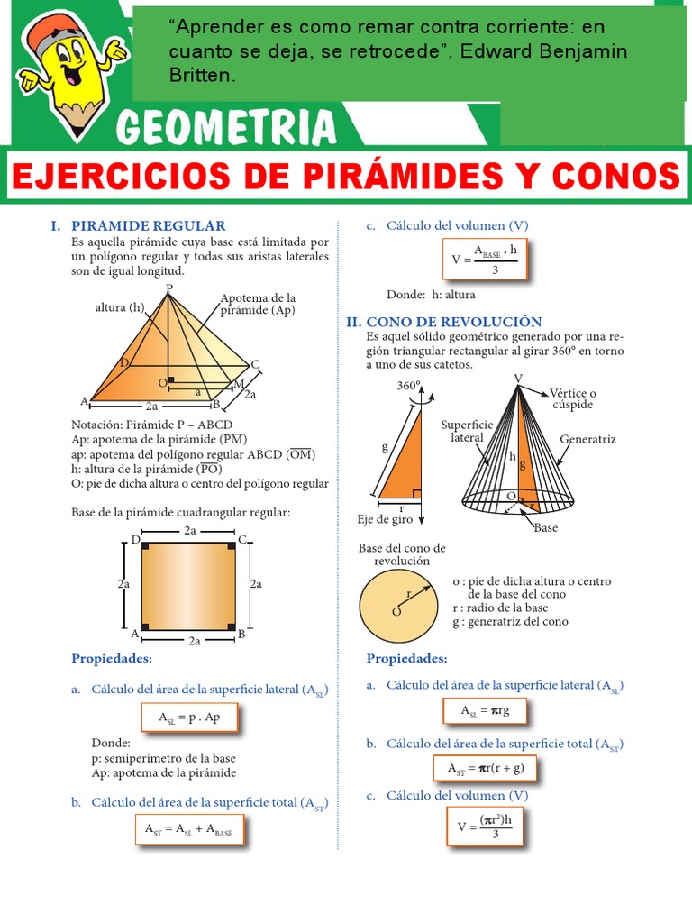 Ejercicios prácticos sobre cálculo de áreas, volúmenes y propiedades de pirámides y conos | PDF ...