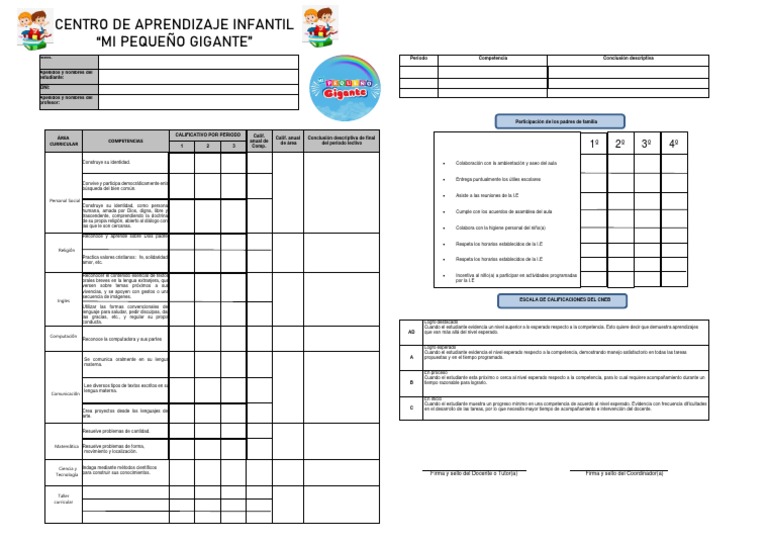 Boleta de Notas-Prekinder-Kinder-Pg | PDF | Cognición | Educación de la ...