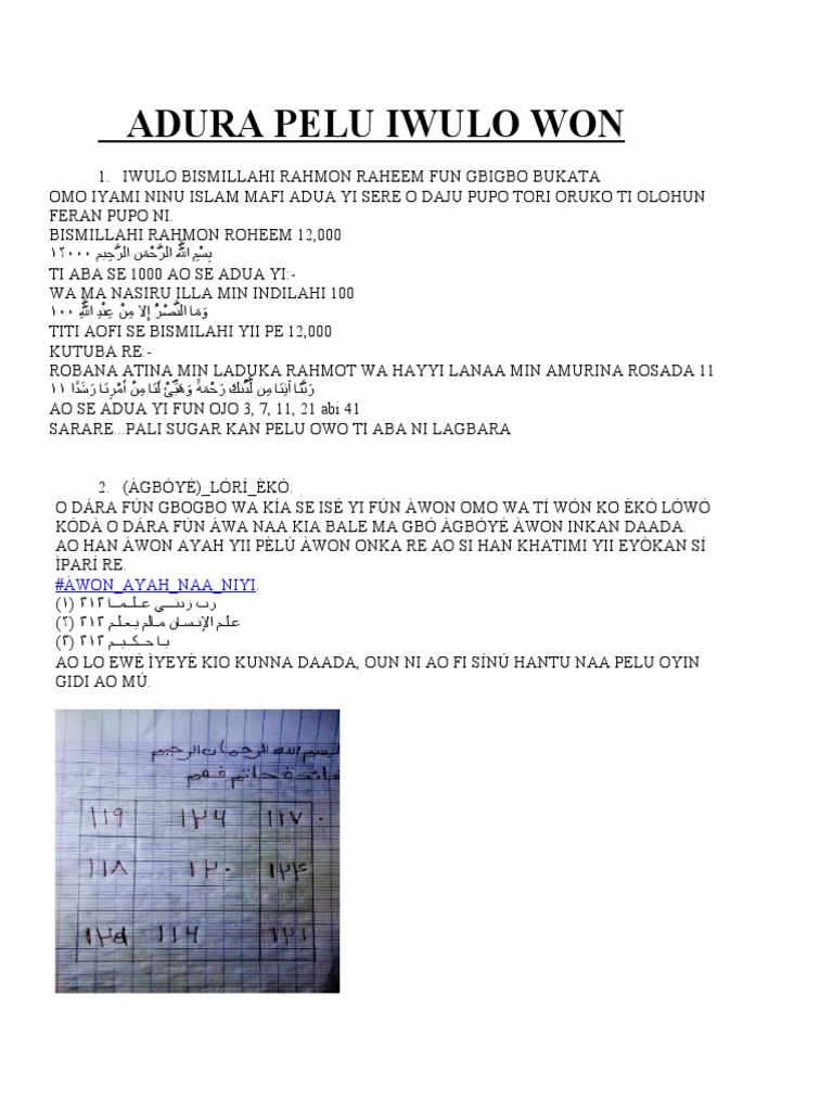 Adura Pelu Iwulo Won | PDF