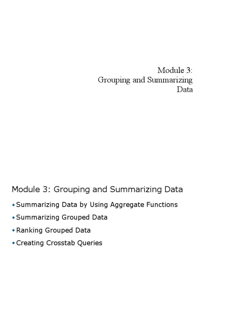 Grouping and Summarizing Data | PDF | Databases | Computer Science
