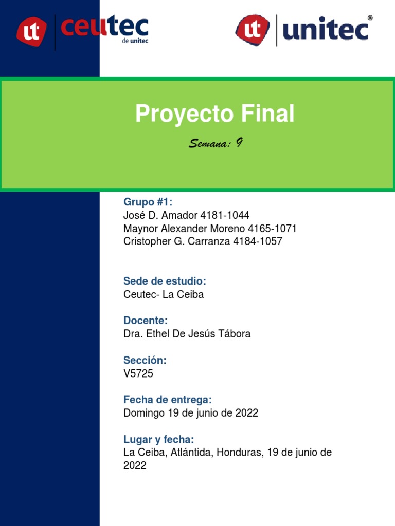 Tarea 9.1 Proyecto Final, Grupo #1 Chris, Maynor y José | PDF ...