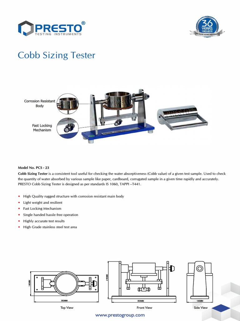 Cobb Sizing Tester: Years Years | PDF | Manufactured Goods | Building ...