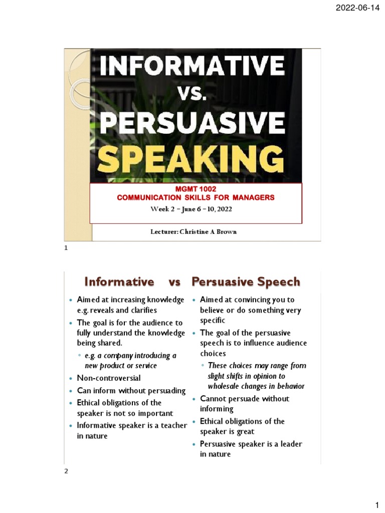Informative Vs Persuasive Speaking | PDF | Persuasion | Attitude ...