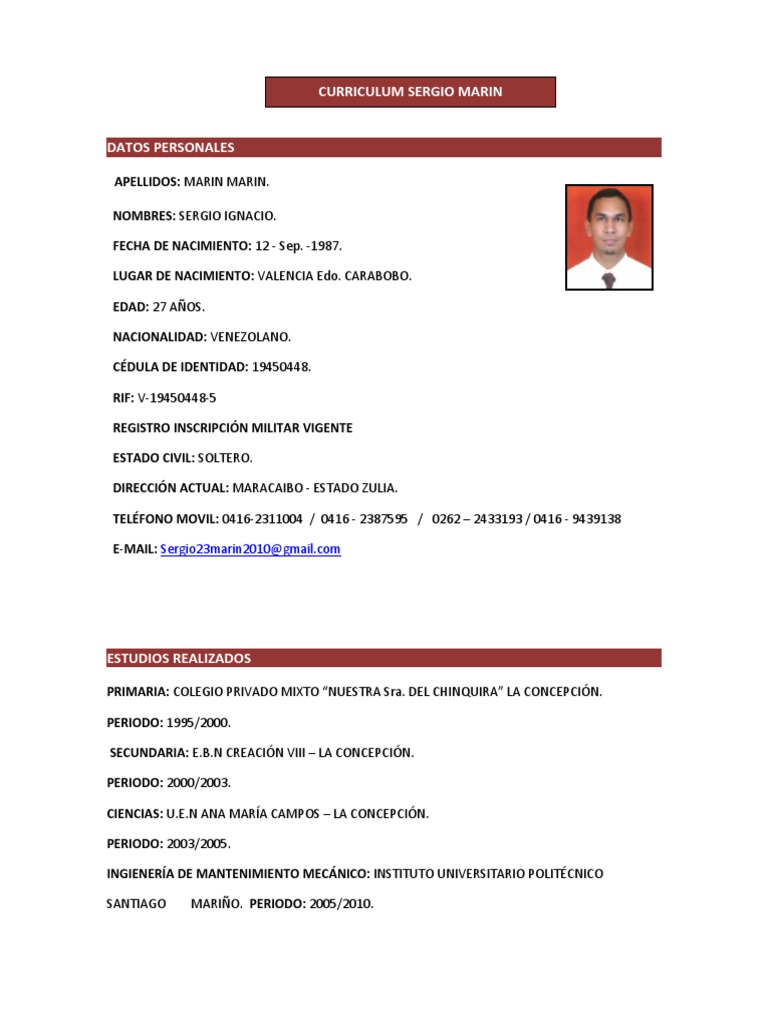 Curriculum Vitae de Sergio Marin | PDF