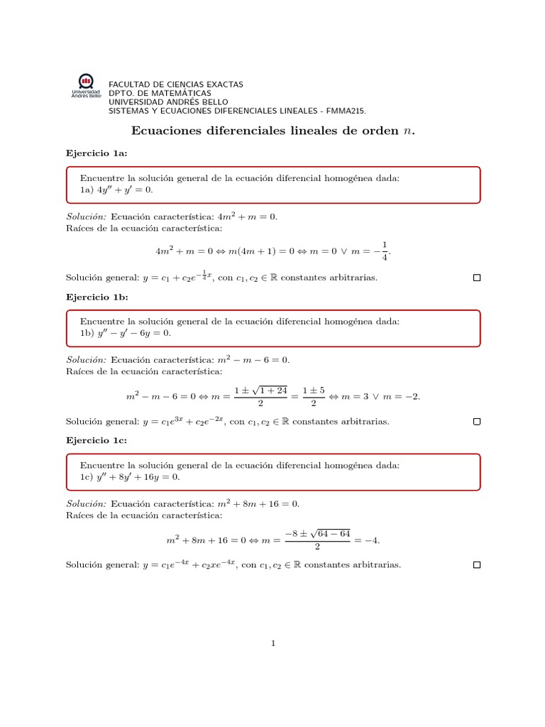 FMMA215 - s8 - Ejercicios - Solución | PDF | Ecuaciones | Ecuaciones diferenciales