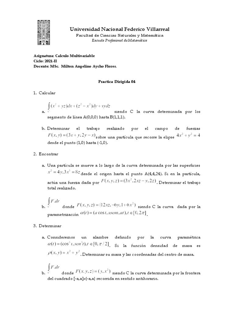 Practica 4 Calculo Multivariable | PDF | Curva | Integral