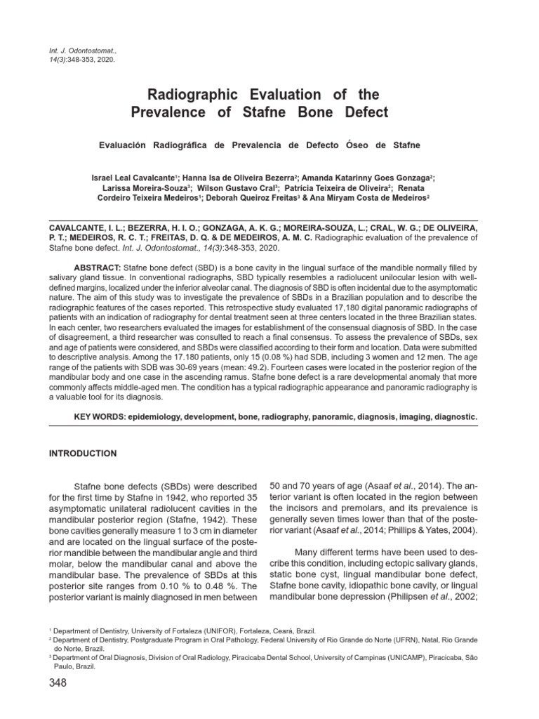 Radiographic Evaluation of The Prevalence of Stafne Bone Defect | PDF ...