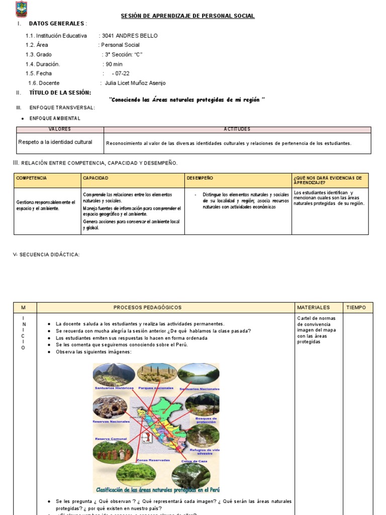 Sesión Sobre Areas Protegidas | PDF | Aprendizaje | Teoría de la educación Sesión Sobre Areas Protegidas | PDF | Aprendizaje | Teoría de la educación