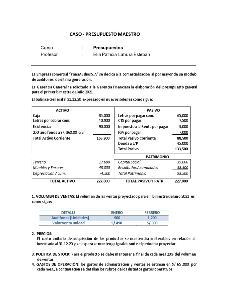 Caso - Presupuesto Maestro | PDF | Presupuesto | Economias