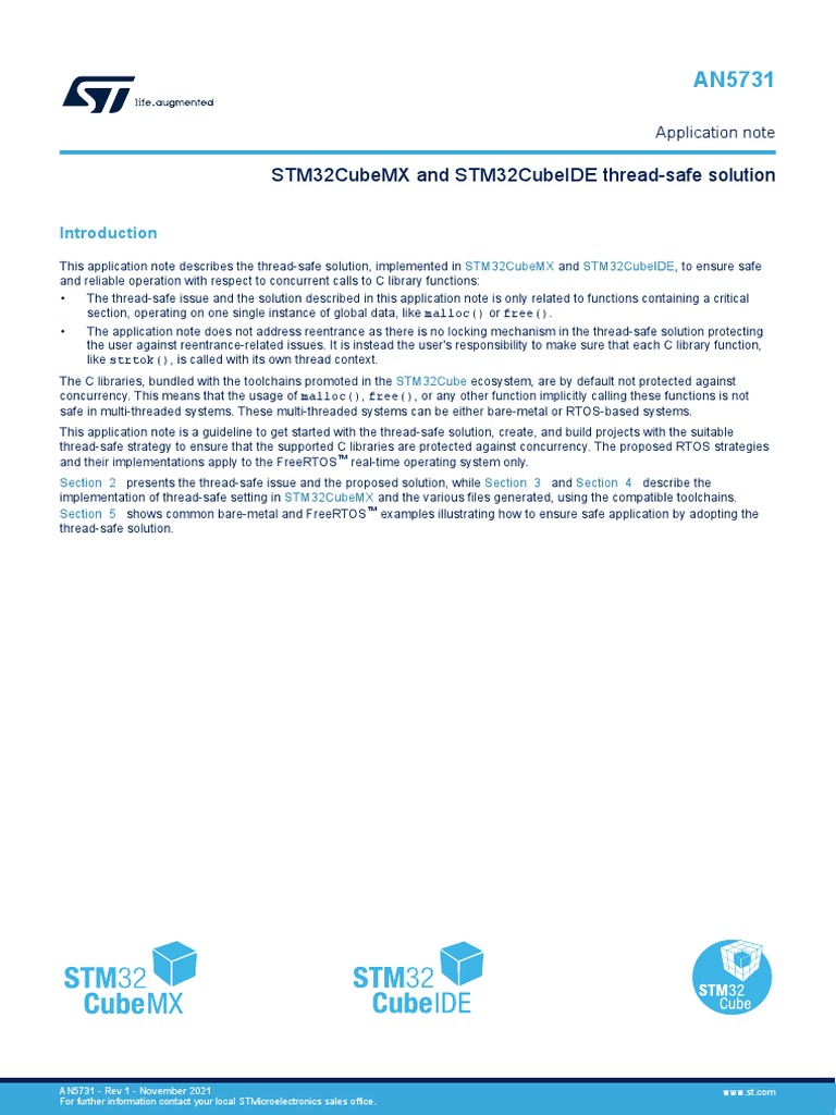 Stm32cubemx And Stm32cubeide Thread Safe Solution Application Note Pdf Thread Computing