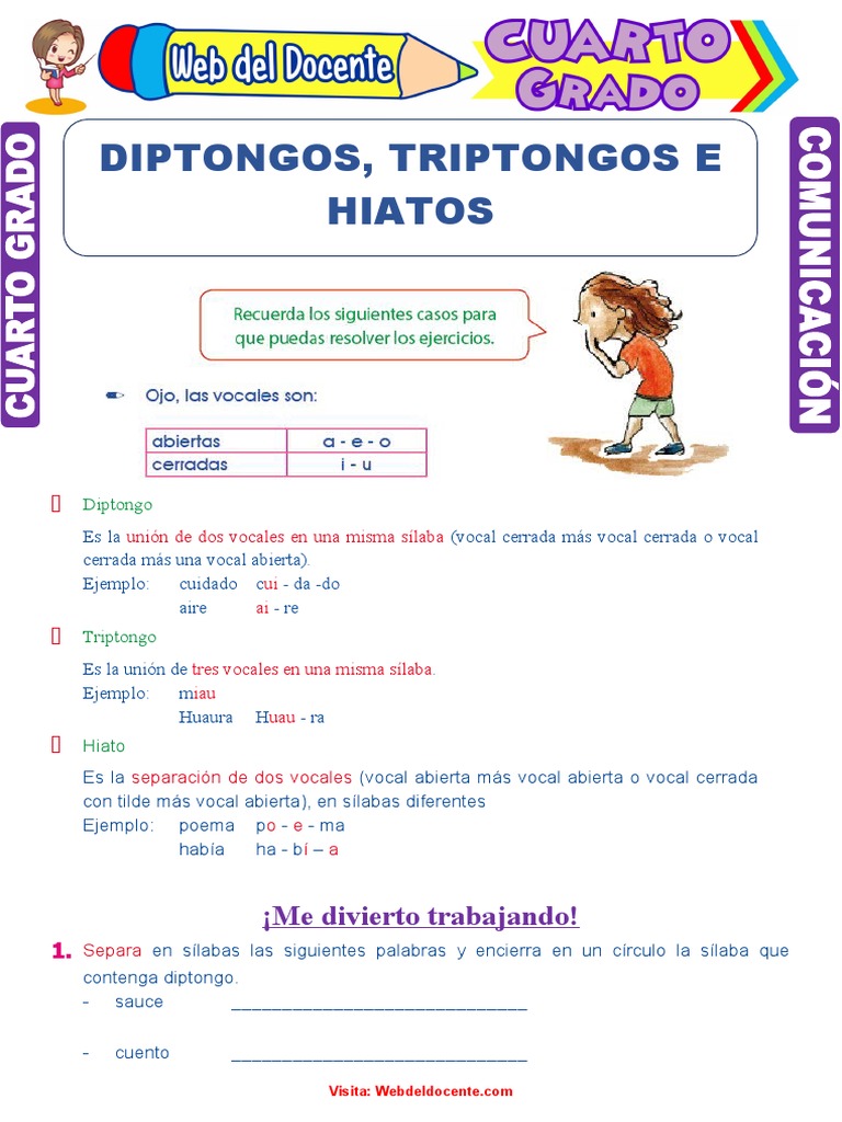 Diptongos Triptongos e Hiatos para Cuarto Grado de Primaria | PDF ...