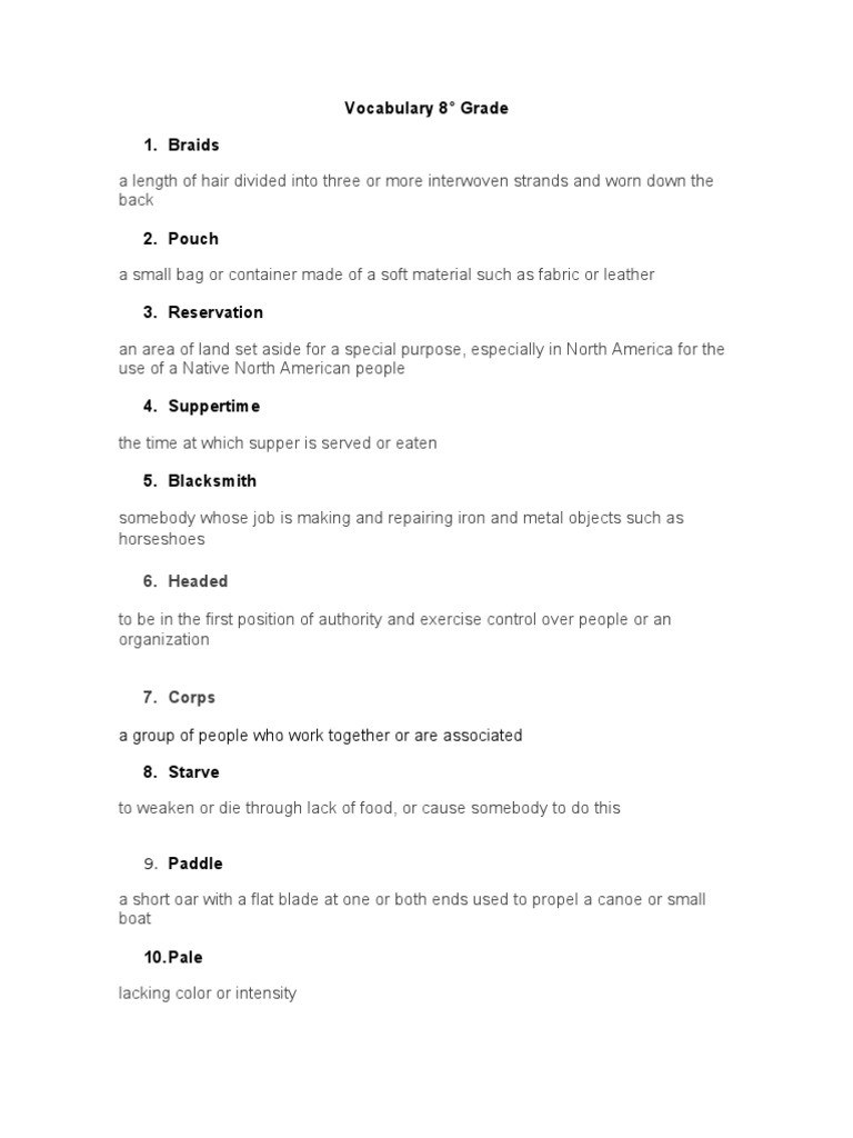 8th Grade Vocabulary List | PDF