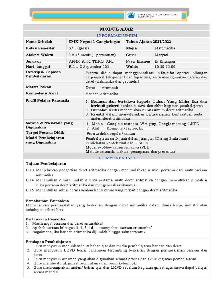 Contoh RPP Kurikulum Merdeka | PDF