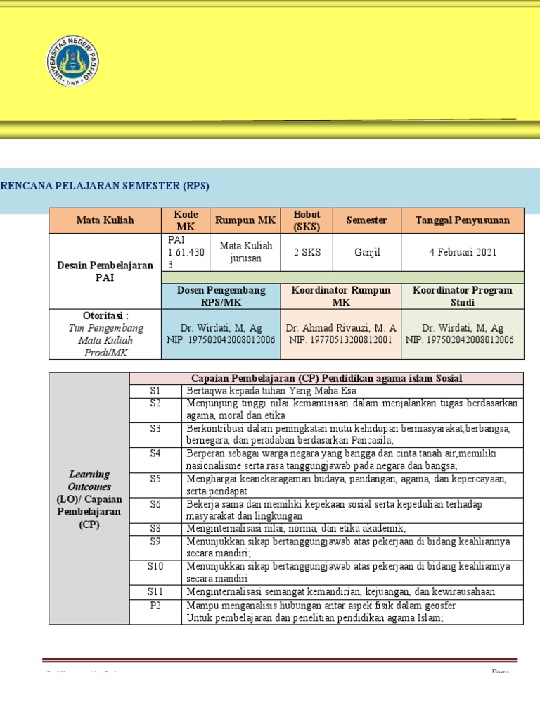 RPS Desain Pembelajaran PAI 2022 | PDF | Seni | Sains & Matematika