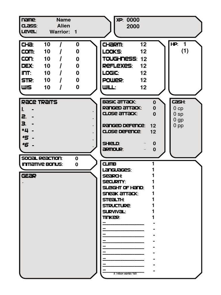 Character Sheet for Space RPG | PDF