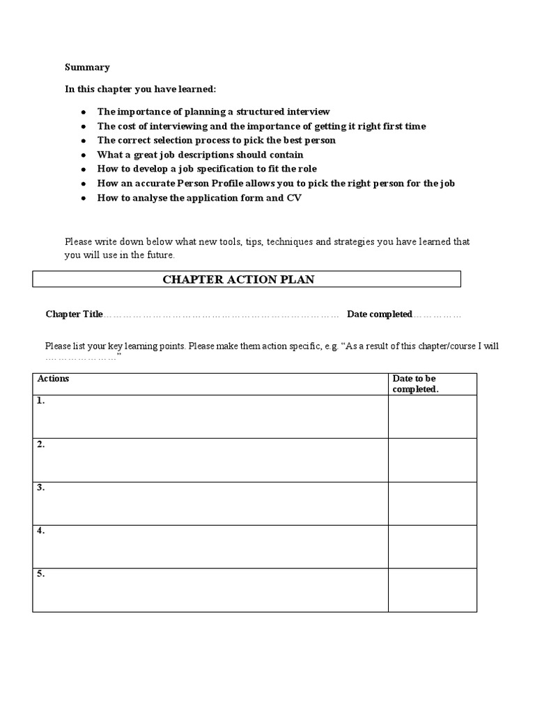 21 Summary and Chapter Action Plan | PDF | Career & Growth