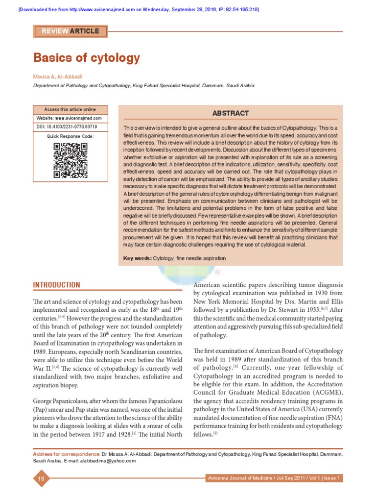 Basics of Cytology | PDF | Cytopathology | Pathology