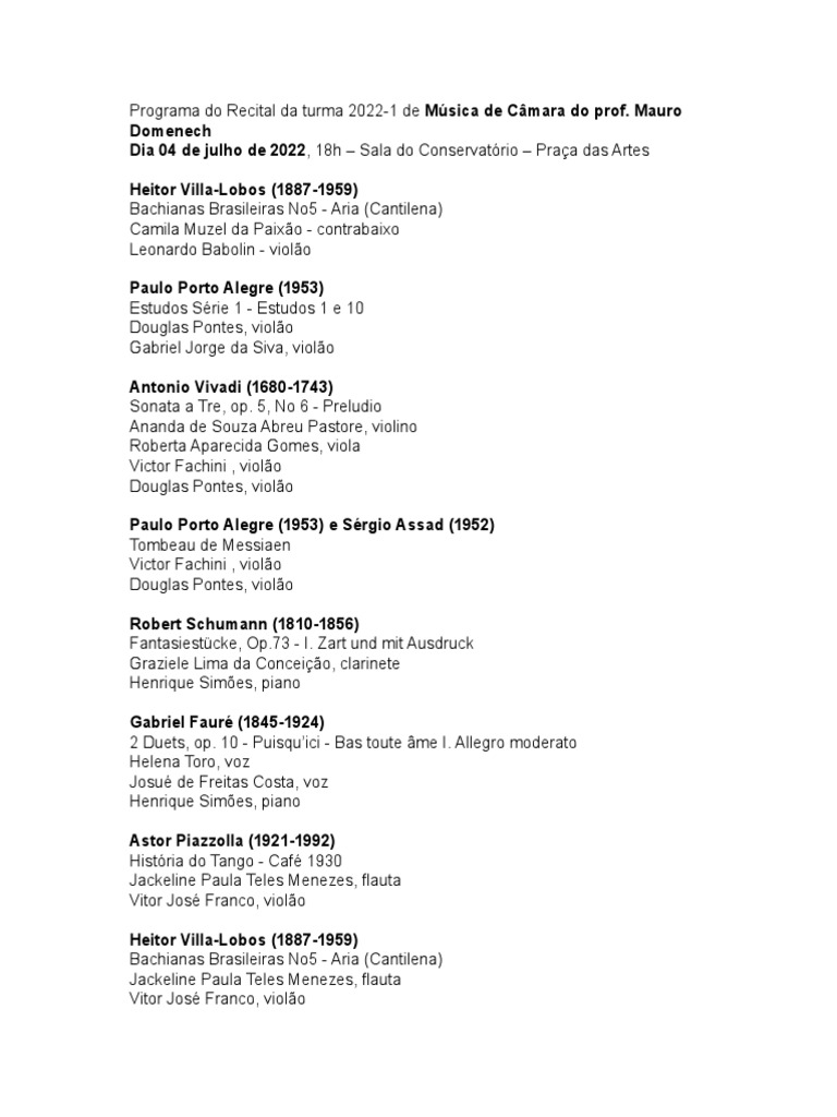 Programa Recital 2022-1 Cópia 2 | PDF