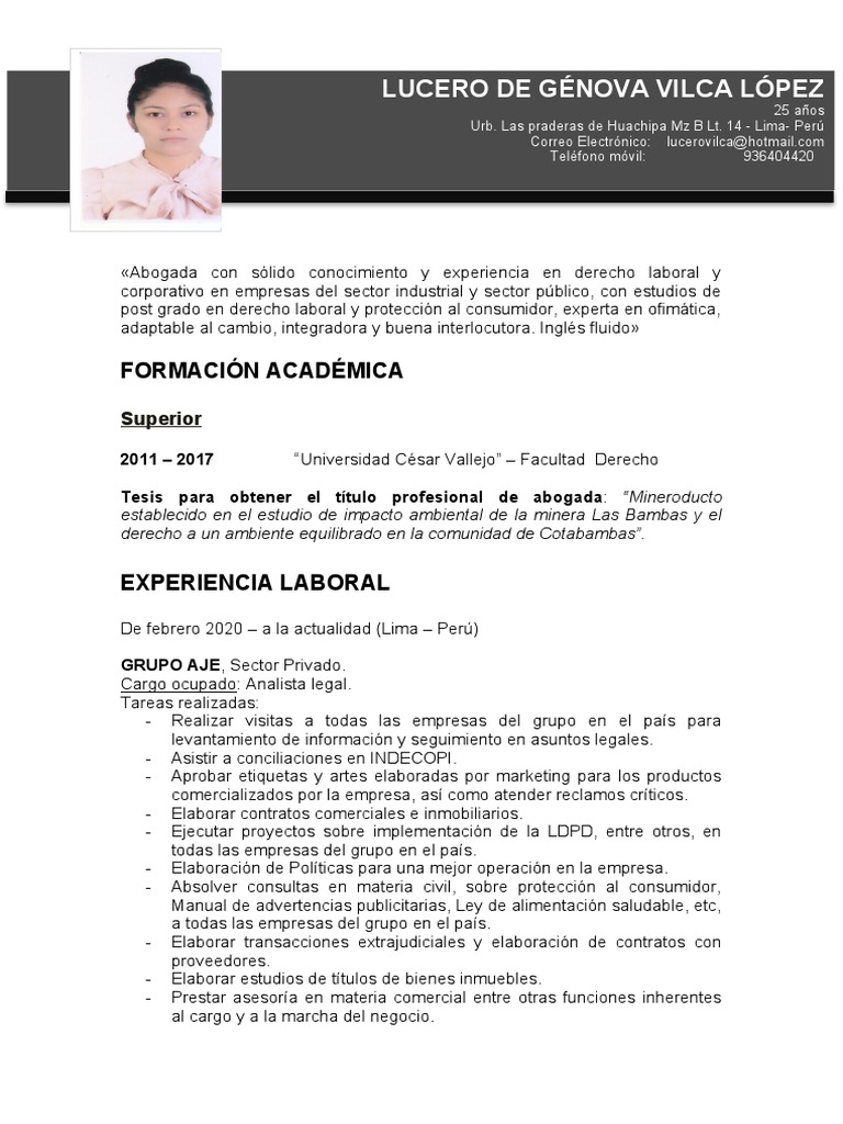 CV Lucero Vilca 2020 | PDF | Protección al Consumidor | Lima