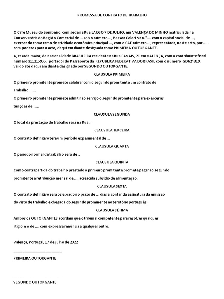 PROMESSA DE CONTRATO DE TRABALHO | PDF