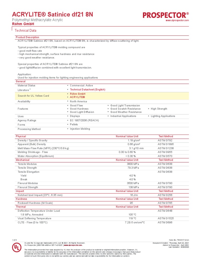 ACRYLITE® Satinice df21 8N | PDF | Poly(Methyl Methacrylate) | Materials