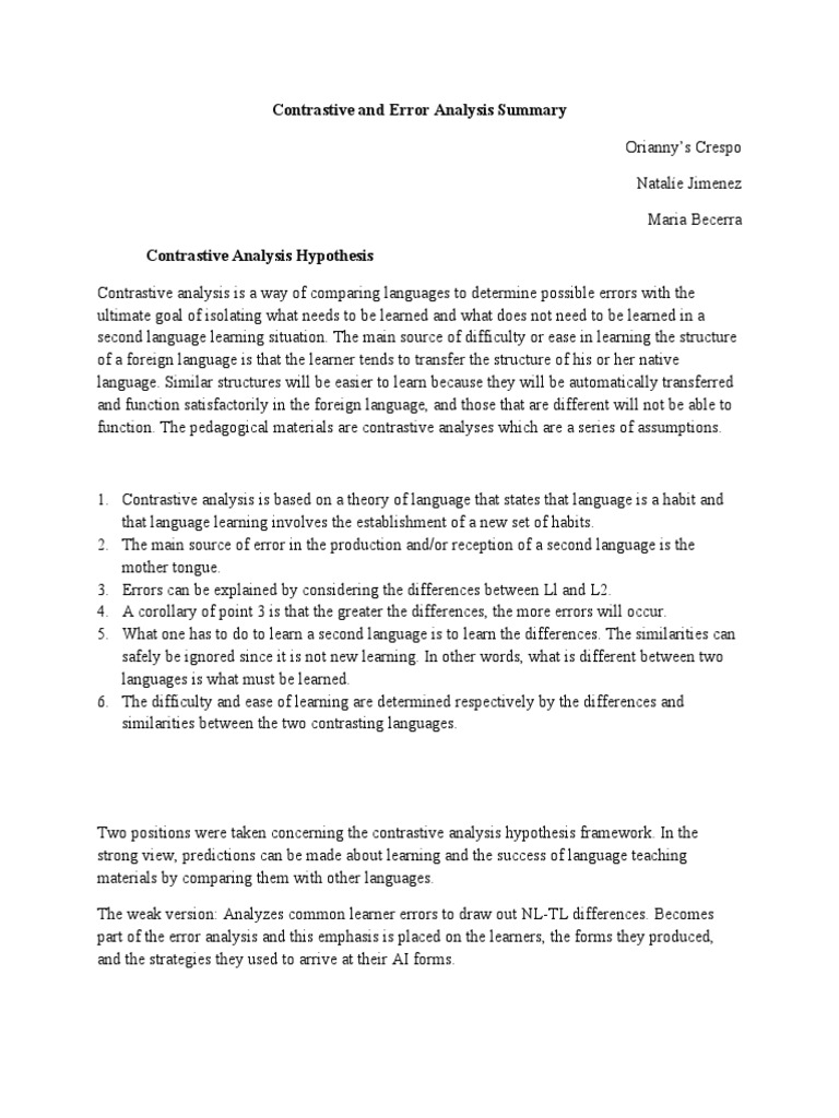 Contrastive vs. Error Analysis Overview | PDF | Second Language Acquisition | Language Acquisition