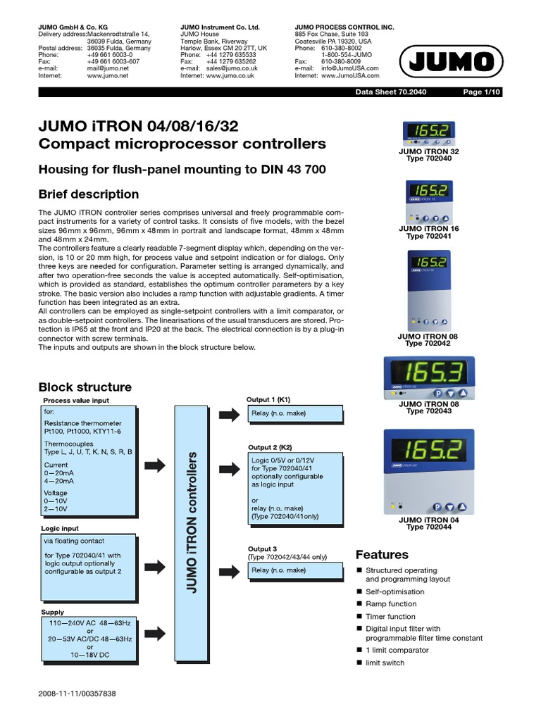 JUMO iTRON 04/08/16/32 Compact Microprocessor Controllers | Download Free PDF | Relay ...