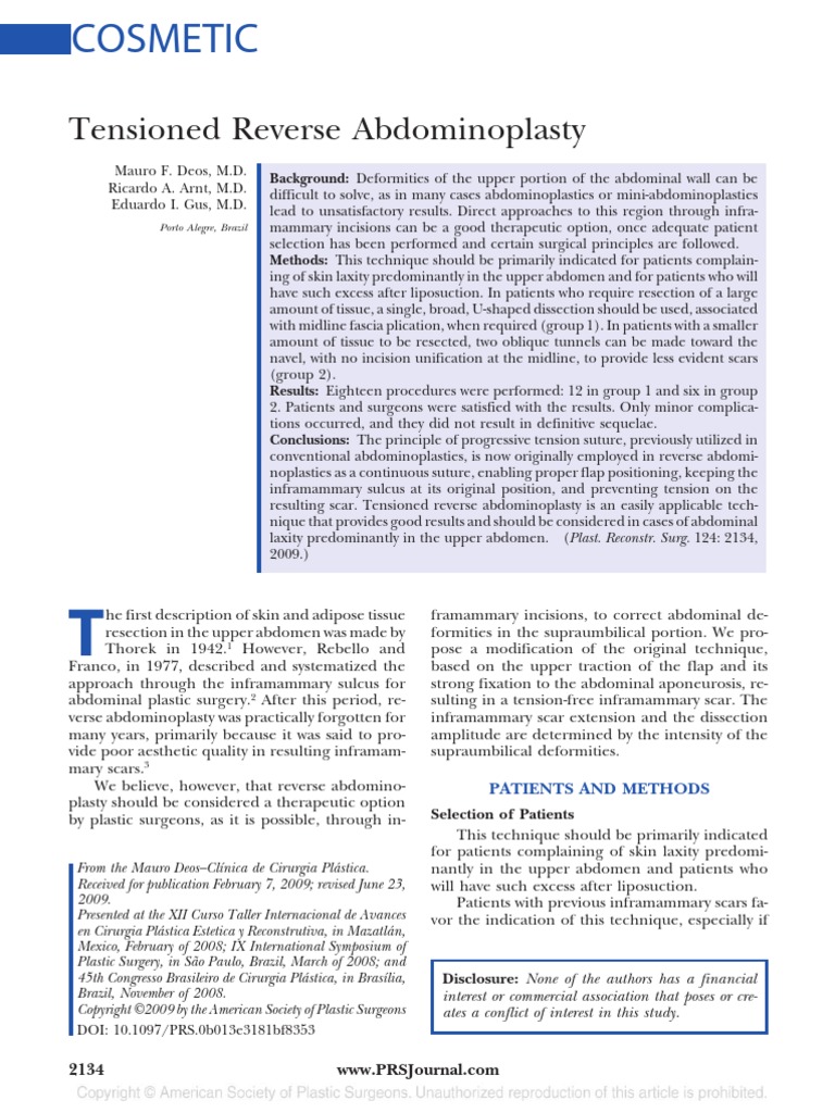 Tensioned Reverse Abdominoplasty: Background | PDF | Surgery | Medicine