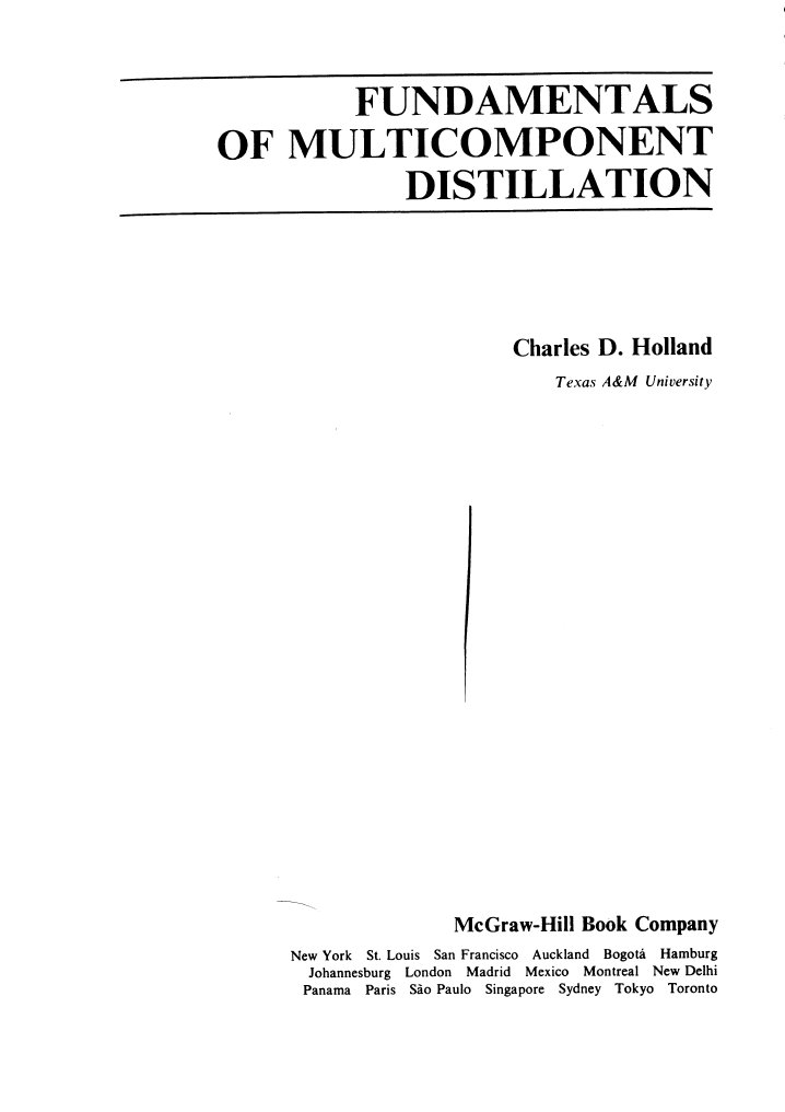Fundamentals of Multi Component Distillation - C.D.holland | PDF