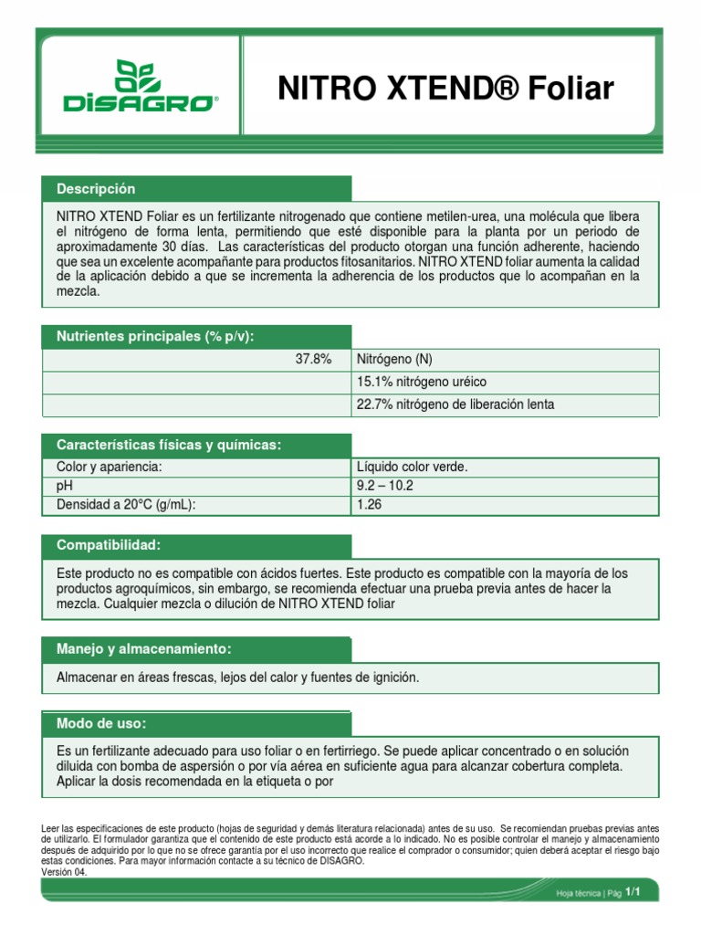 HT Nitro Xtend Foliar | PDF | Fertilizante | Nitrógeno