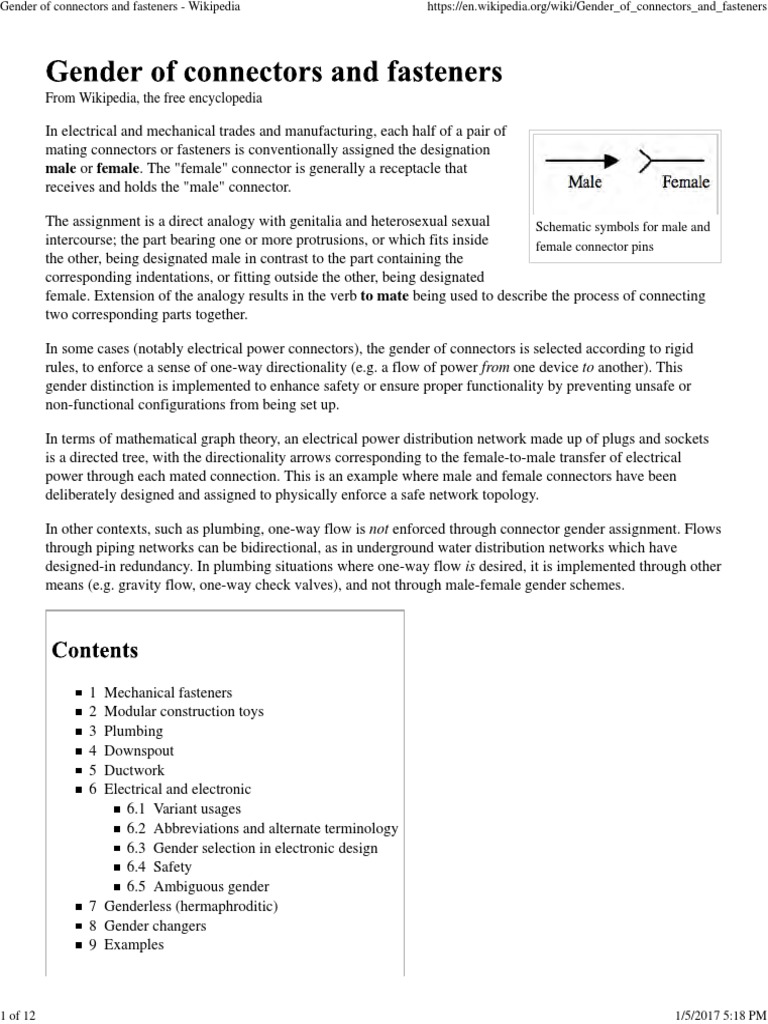 Male or Female. The "Female" Connector Is Generally A Receptacle That ...