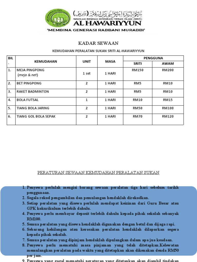 Kadar Sewaan Peralatan Sukan | PDF
