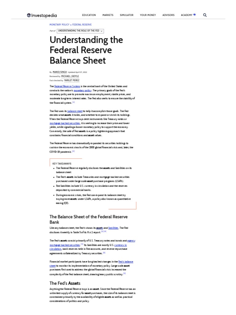 Understanding The Federal Reserve Balance Sheet | PDF | Federal Reserve ...