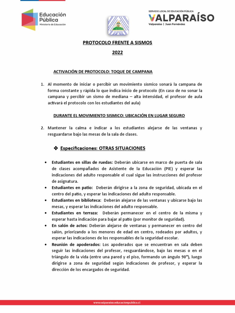 Protocolo Sismo 2022 | PDF | Maestros | Gestión de emergencias