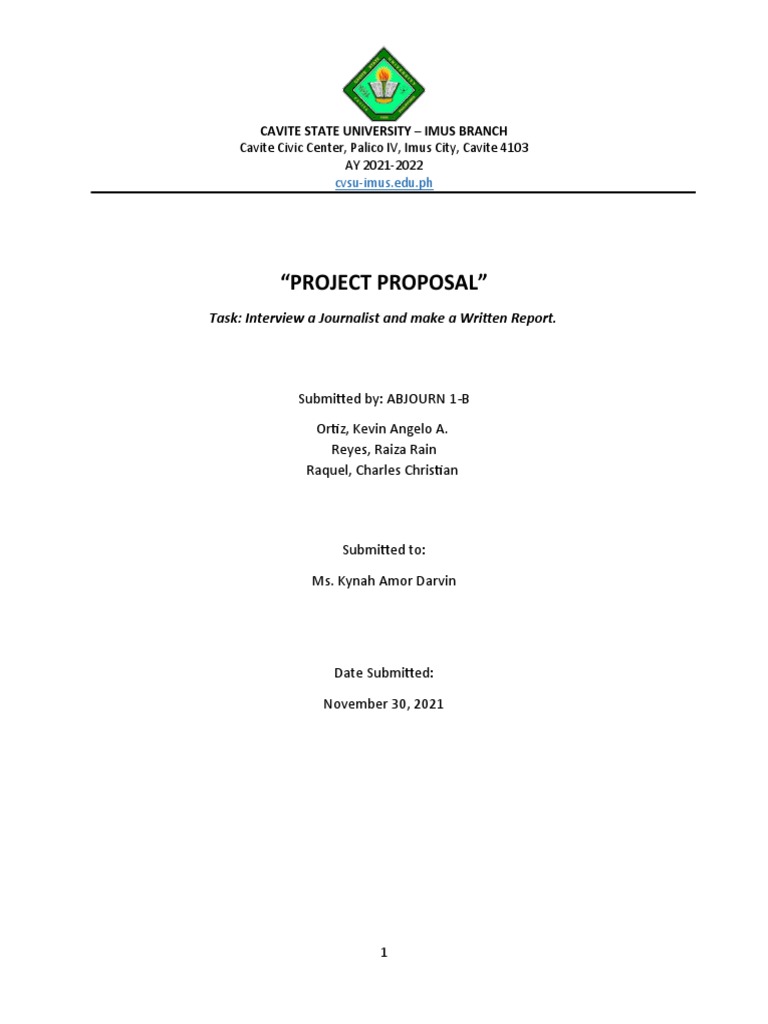 "Project Proposal": Task: Interview A Journalist and Make A Written ...