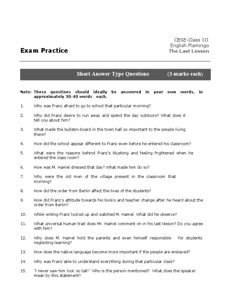 Exam Practice: Short Answer Type Questions (3 Marks Each) | PDF ...