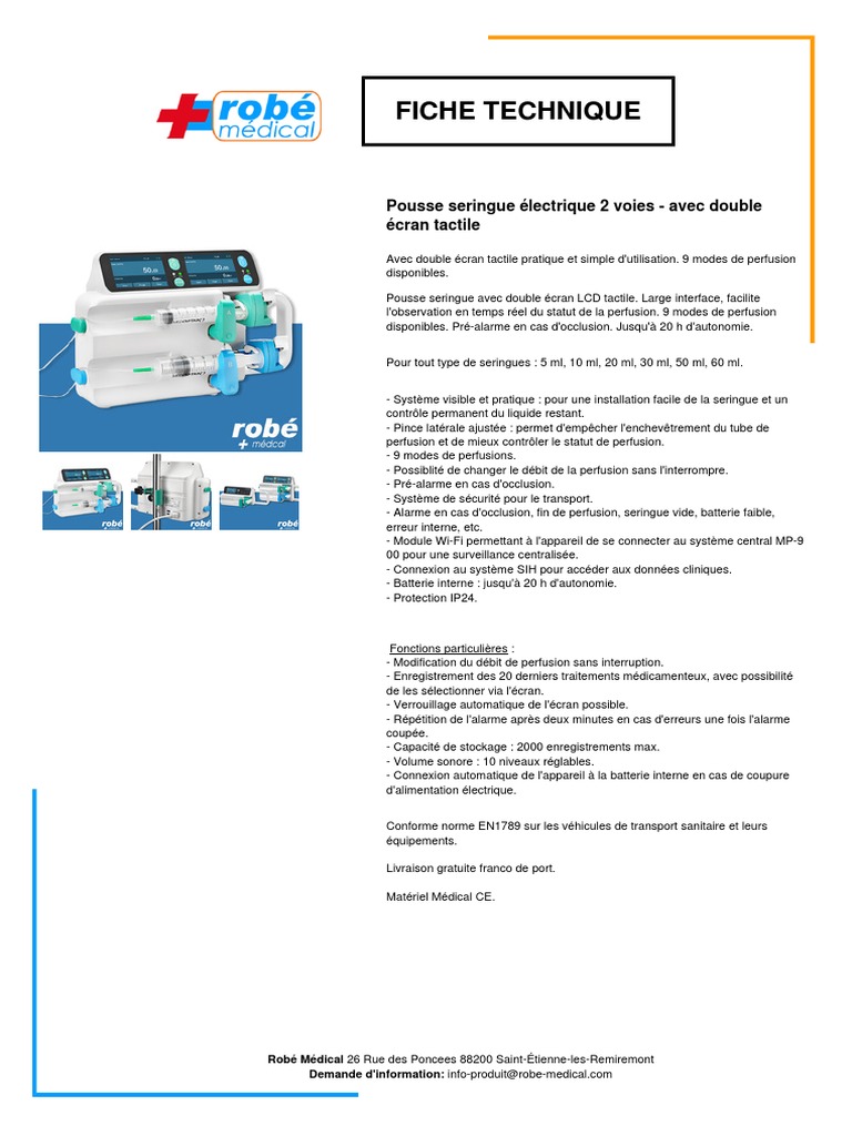 Fiche Technique: Pousse Seringue Électrique 2 Voies - Avec Double Écran ...