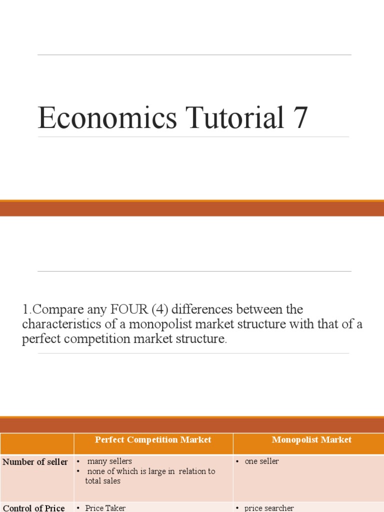 Economics Tutorial 7 | PDF | Monopoly | Market Power