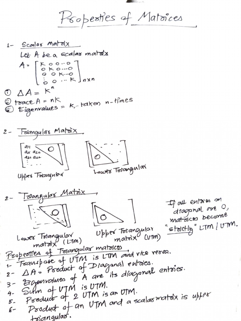 Important Matrices and Their Properties | PDF | Matrix Theory | Linear Algebra