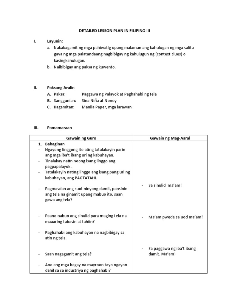 Detailed Lesson Plan in Filipino Iii | PDF