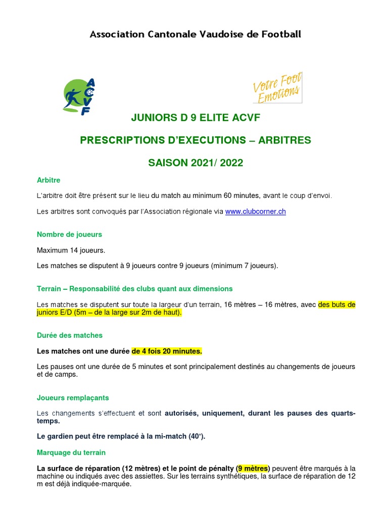 Juniors D9 Elite ACVF - 2021-2022 - Aide M Moire Arbitres | Download ...