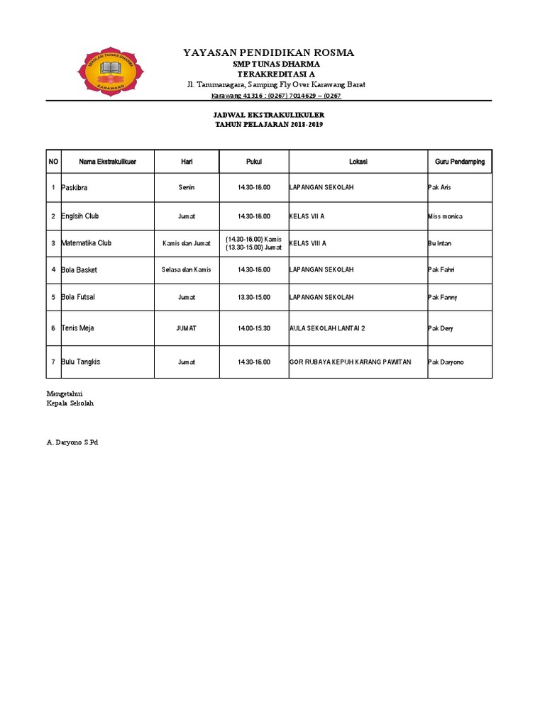 Data Jadwal Dan Absensi Eksul 2018-2019 | PDF
