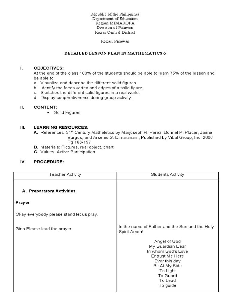 Math Lesson Plan for Grade 6 | PDF | Rectangle | Shape