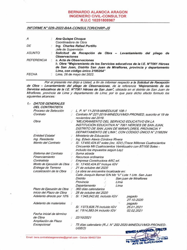 Solicitud de Recepcion de Obra - Final | PDF