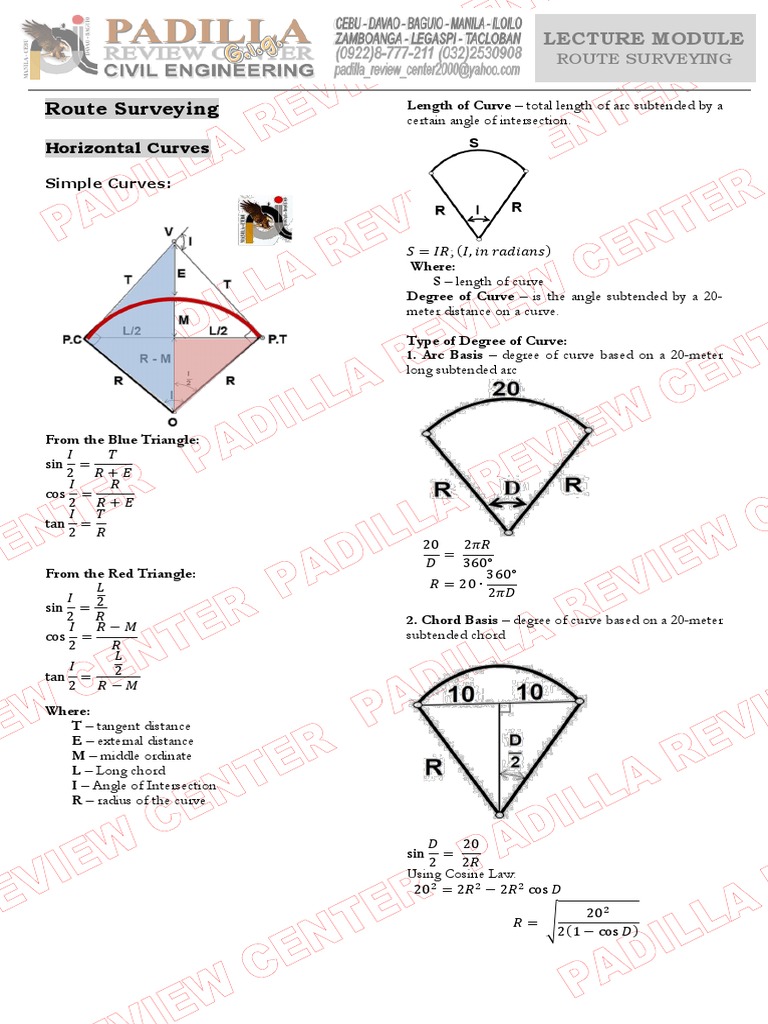 Route Surveying: Horizontal Curves | PDF | Trigonometric Functions | Sine
