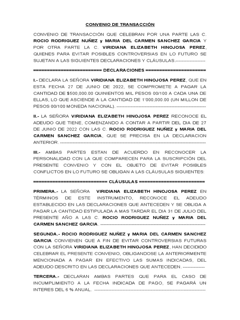 Convenio de Transaccion Rocula | PDF | México